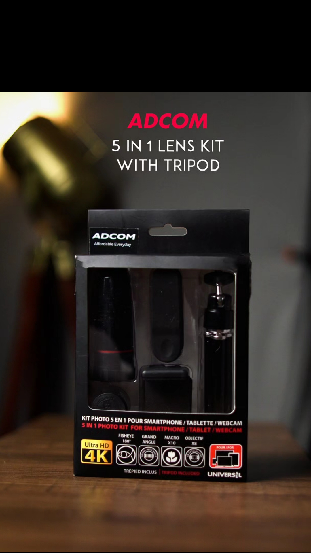5 in 1 Mobile Phone Camera Lens Kit with Tripod (Black) | Adcom India :)
